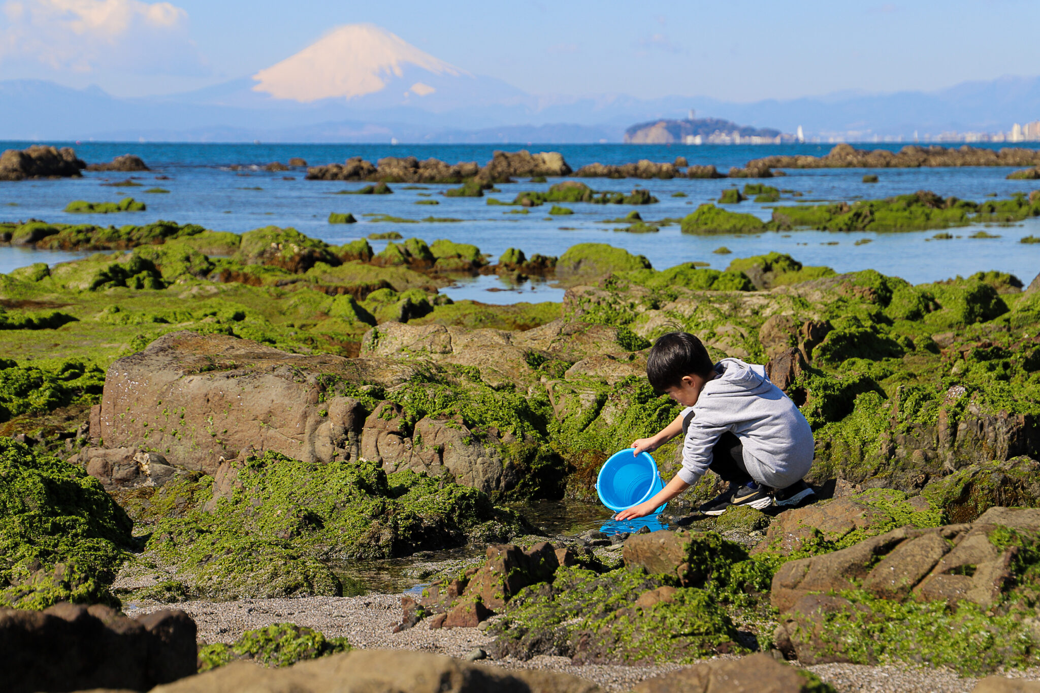 A beach in Hayama overlooking Mt. Fuji and Enoshima Island | Japan ...